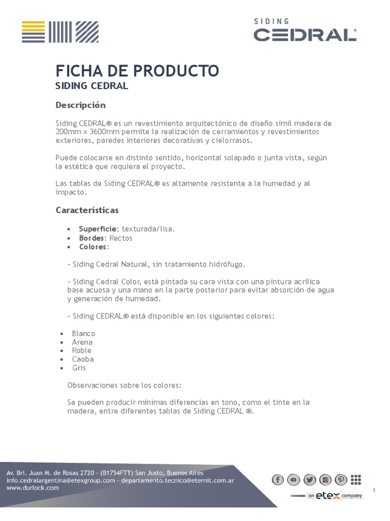ficha-producto-cedral | PDF | Materiales | Física Aplicada e Interdisciplinaria