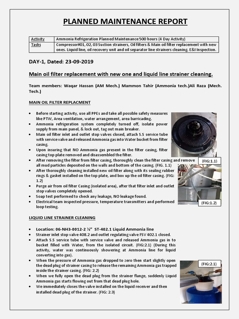 Ammonia Refrigeration Planned Maintenance Report | PDF | Valve | Relay