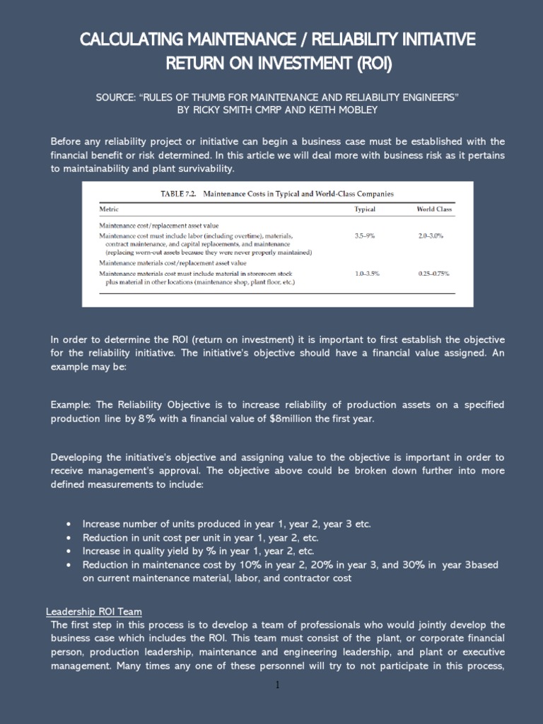 Calculating ROI | PDF | Reliability Engineering | Return On Investment