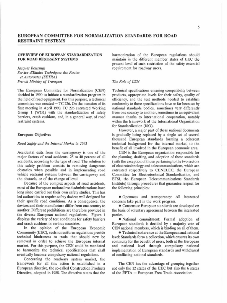 European Committee For Normalization Standards For Road Restraint ...
