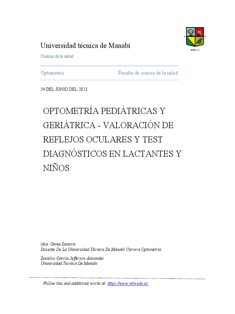 Valoración de Reflejos Oculares en Niños | PDF | Ojo | Percepción visual
