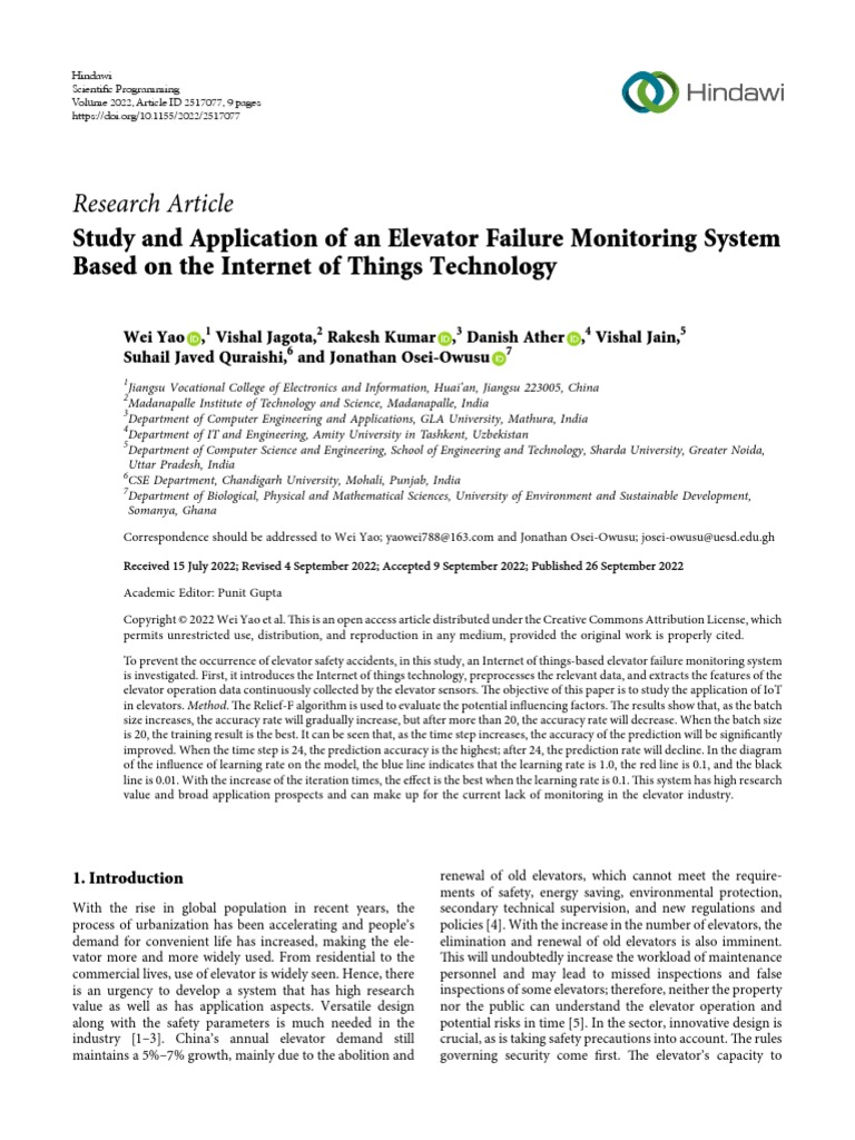 Study and Application of An Elevator Failure Monitoring System Based On ...
