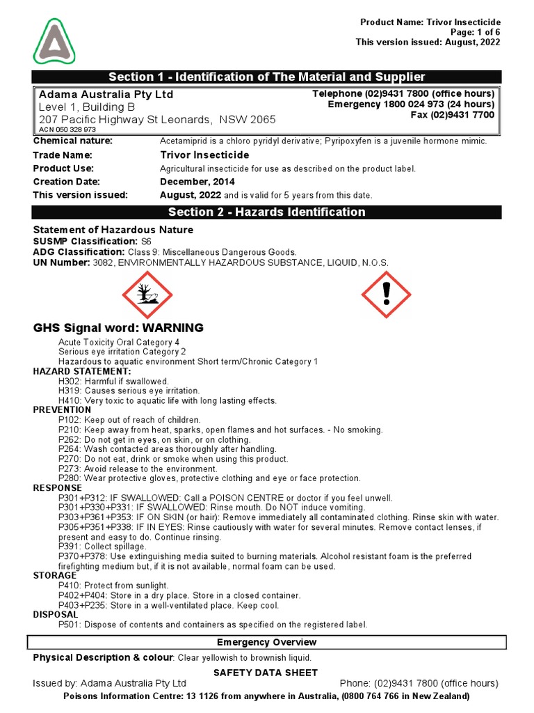Trivor Insecticide | PDF | Dangerous Goods | Fires