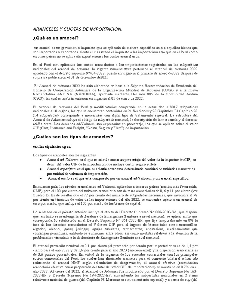 Aranceles y Cuotas de Importacion | PDF | aduana | Mercado (economía)