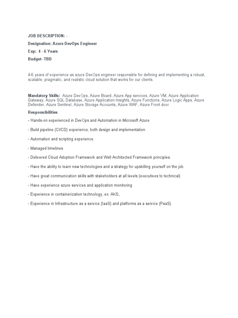 JD - Azure - DevOps - Engineer | PDF