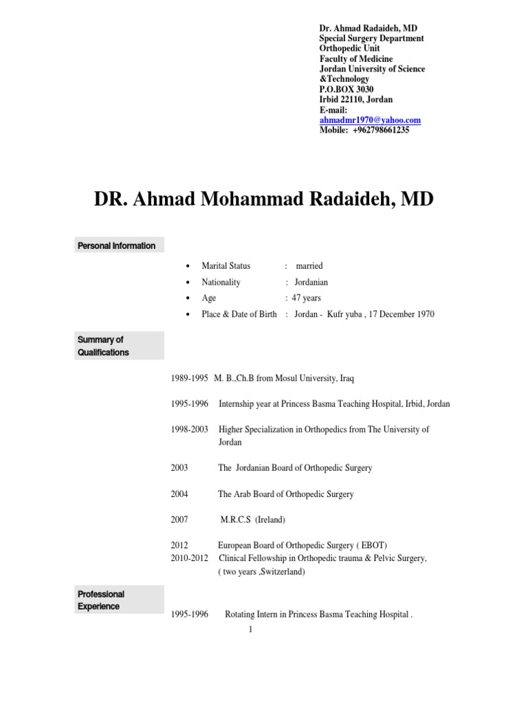 DR. Ahmad Mohammad Radaideh, MD | PDF | Orthopedic Surgery | Surgical ...