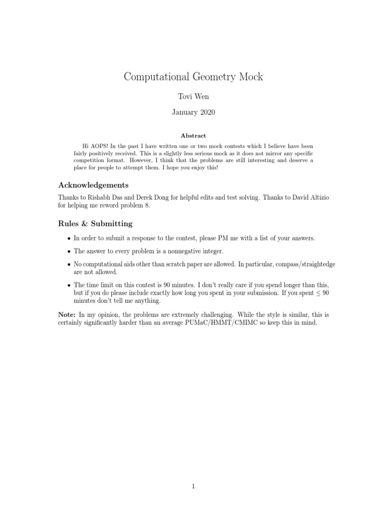 2020 Computational Geometry Contest by Tovi Wen, With Solutions | PDF ...