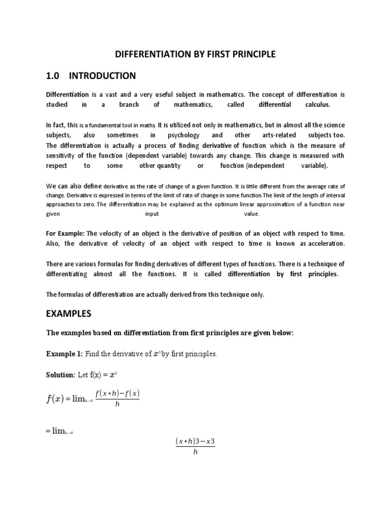 Differentiation by First Principle | PDF | Derivative | Function (Mathematics)