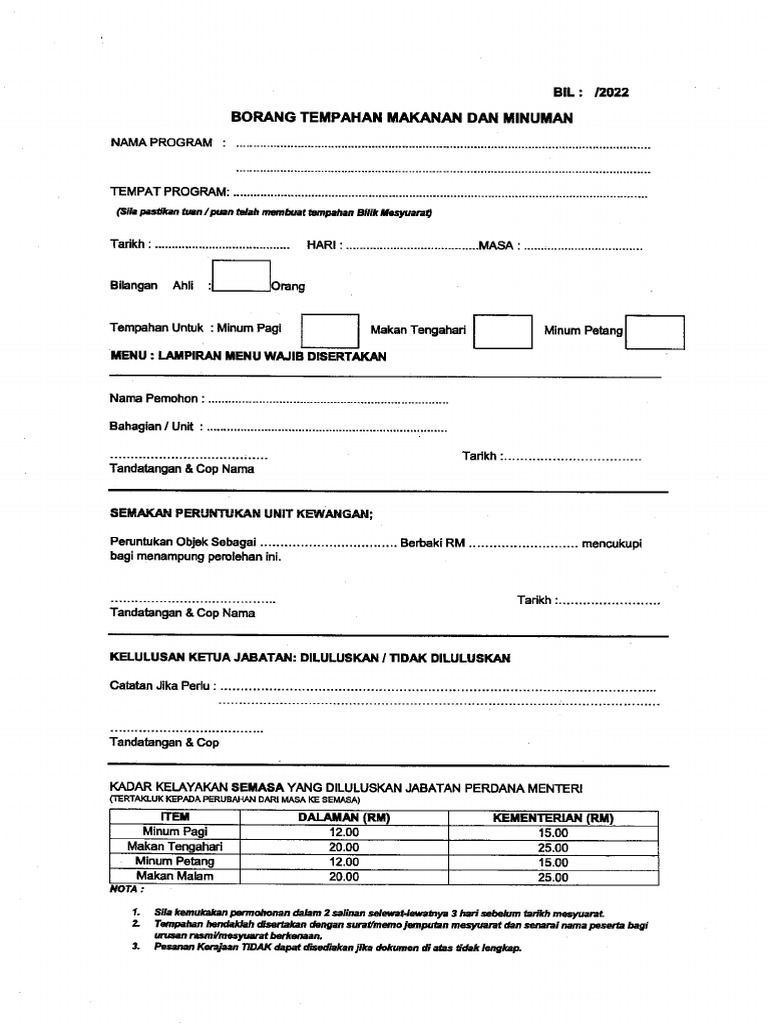 Borang Tempahan Makanan Minuman | PDF