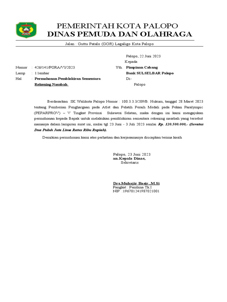 Surat Ke Bank Sulsel | PDF