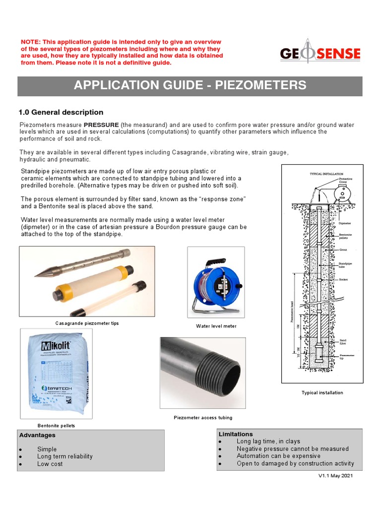 Piezometer Guide for Engineers | PDF | Groundwater | Dam