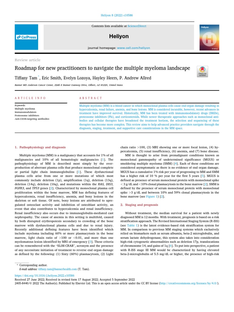 Roadmap For New Practitioners To Navigate The Multiple Myeloma L 2022 Heliyo | PDF | Multiple ...