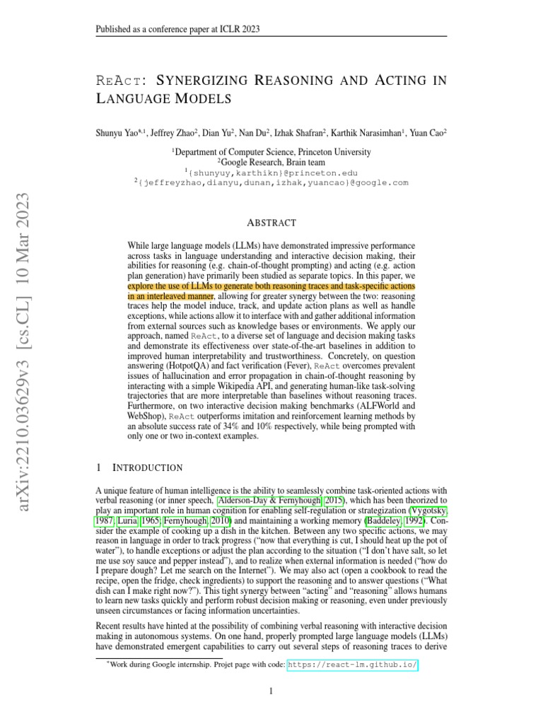 React - Synergizing Reasoning and Acting in Language Models | PDF ... React - Synergizing Reasoning and Acting in Language Models | PDF ...