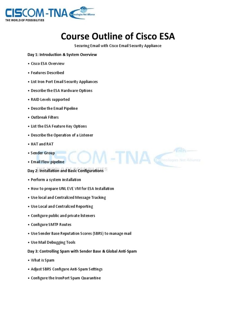 Cisco ESA Email Security Course Outline | PDF