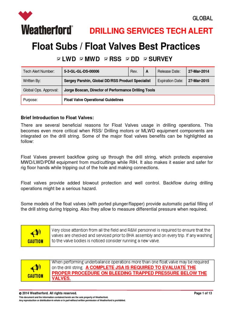 Float Valve Operational Guidelines | PDF | Valve | Oil Well