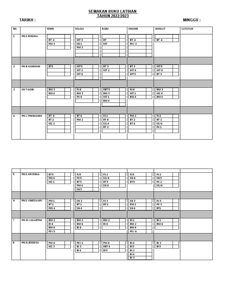 Semakan Buku Latihan Gb Ikut Jadual | PDF