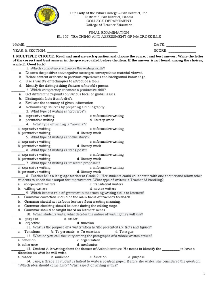 EL 107 Finals | PDF | Information | Reading Comprehension