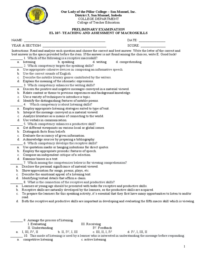El 107 Prelim | PDF | Learning | Teaching Method