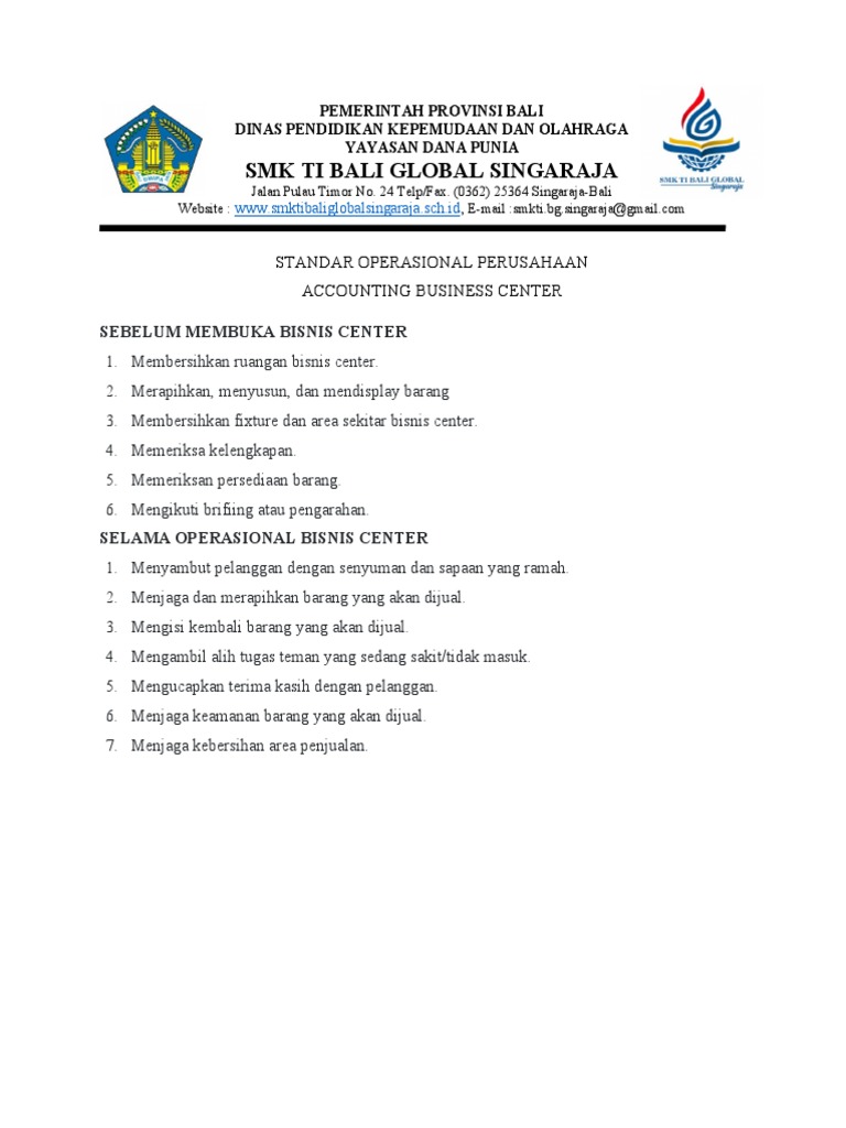 Contoh SOP Toko Retail di Bali | PDF | Bisnis