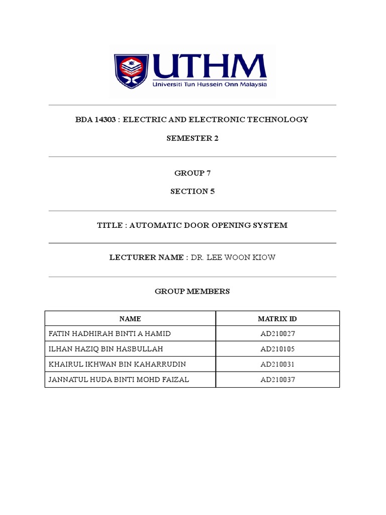 Automaticdooropener2022 Report | PDF | Arduino | Methodology