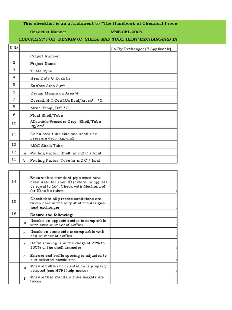 MMP-CKL-0008 checklist-HTRI | PDF | Heat Exchanger | Chemical Engineering