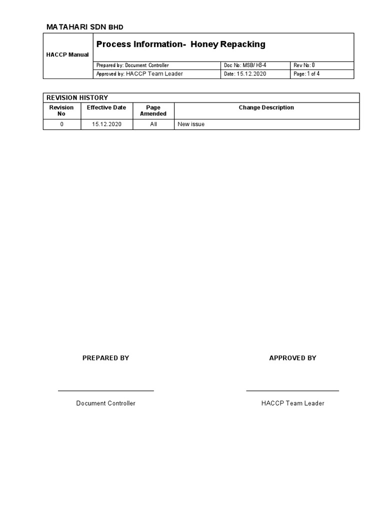 H3-4 ProcessInfo Honey | PDF | Materials | Secondary Sector Of The Economy