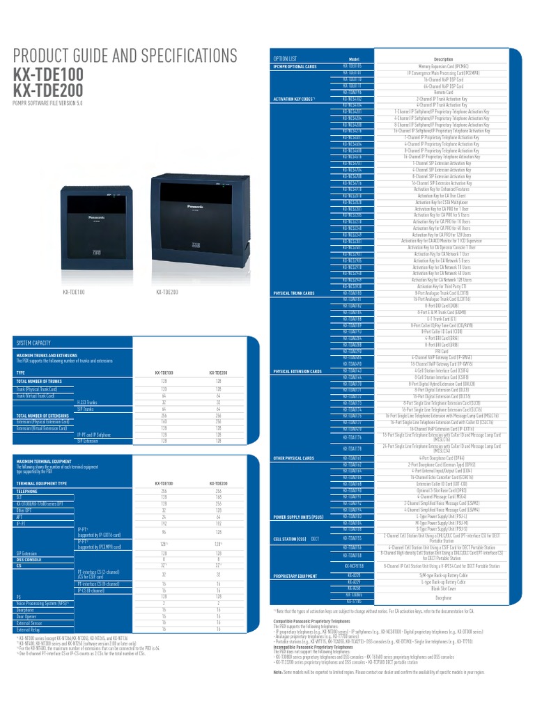 Panasonic KX TDE100 KX TDE200 Product Guide and Specifications PMMPR ...