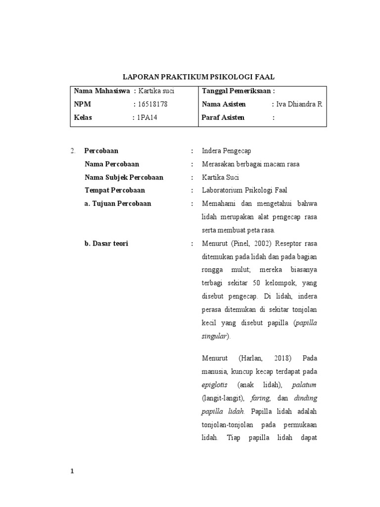 Eksperimen Indera Pengecap Manusia | PDF