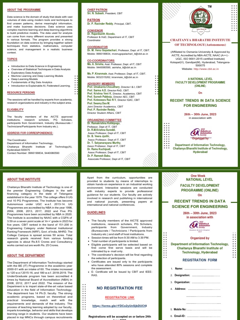 One Week FDP Brochure 22.6.23 | PDF | Machine Learning | Data Science