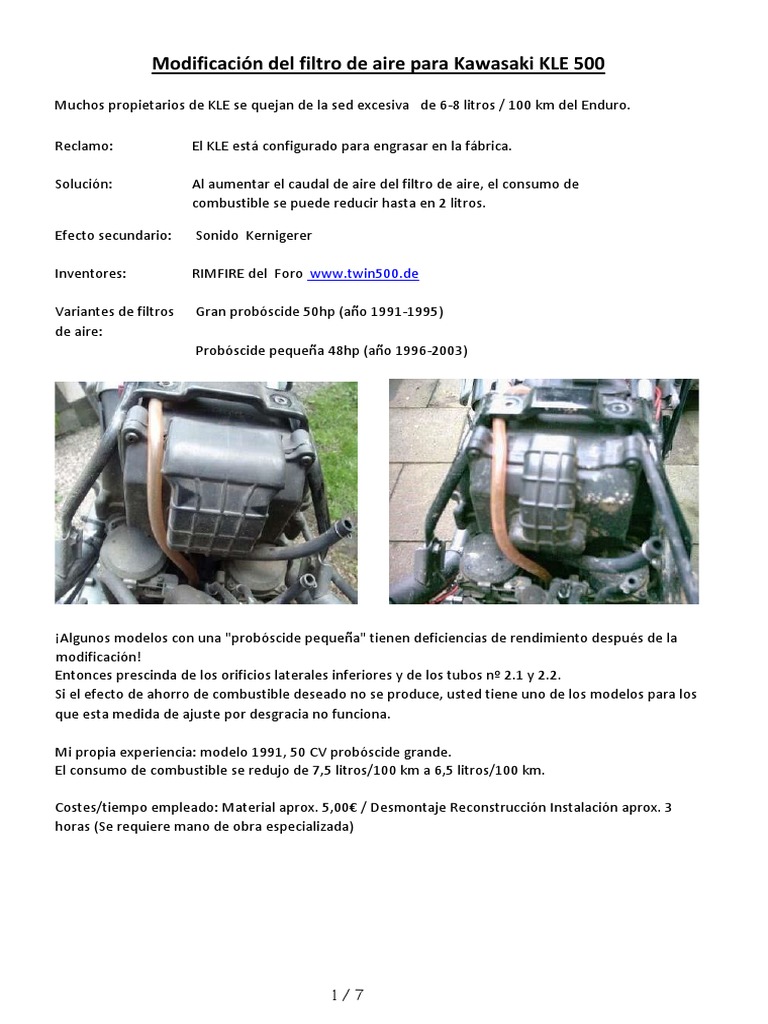 Ajuste del filtro de aire para Kawasaki KLE 500 todos los años de ...
