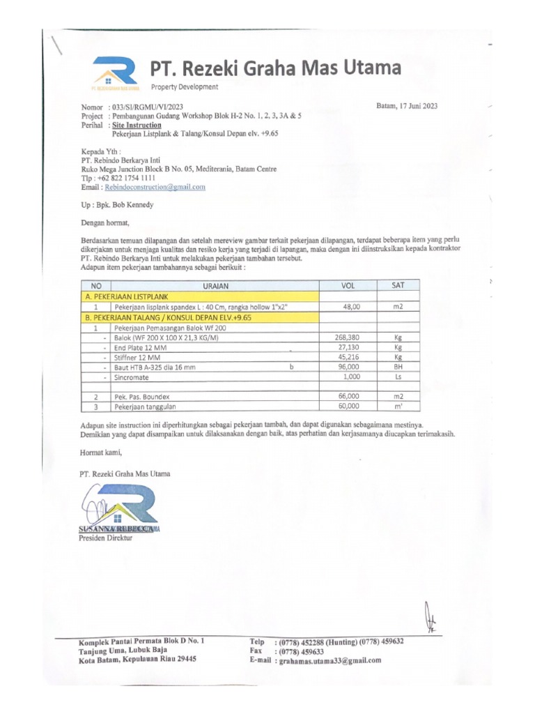 Site Instruction RGMU | PDF