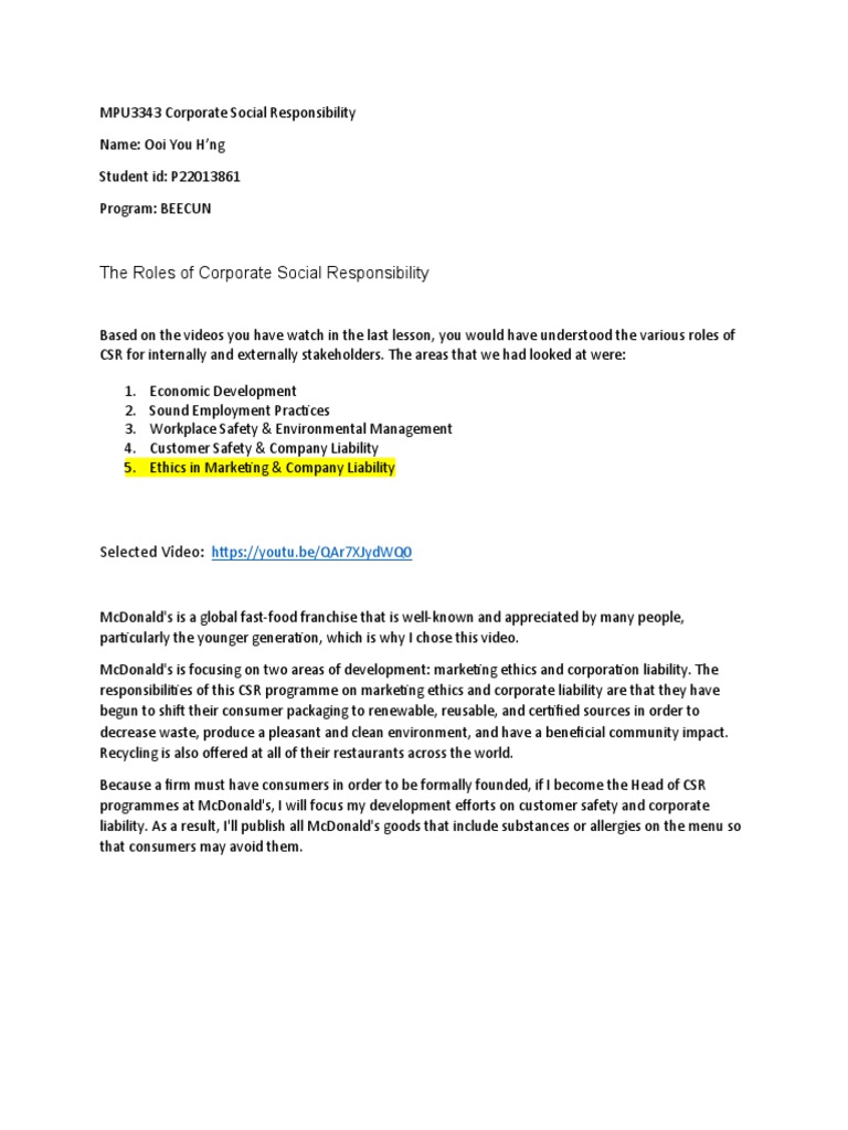 CSR - Individual - Assignment - P22013861 - Ooi You H'NG | PDF