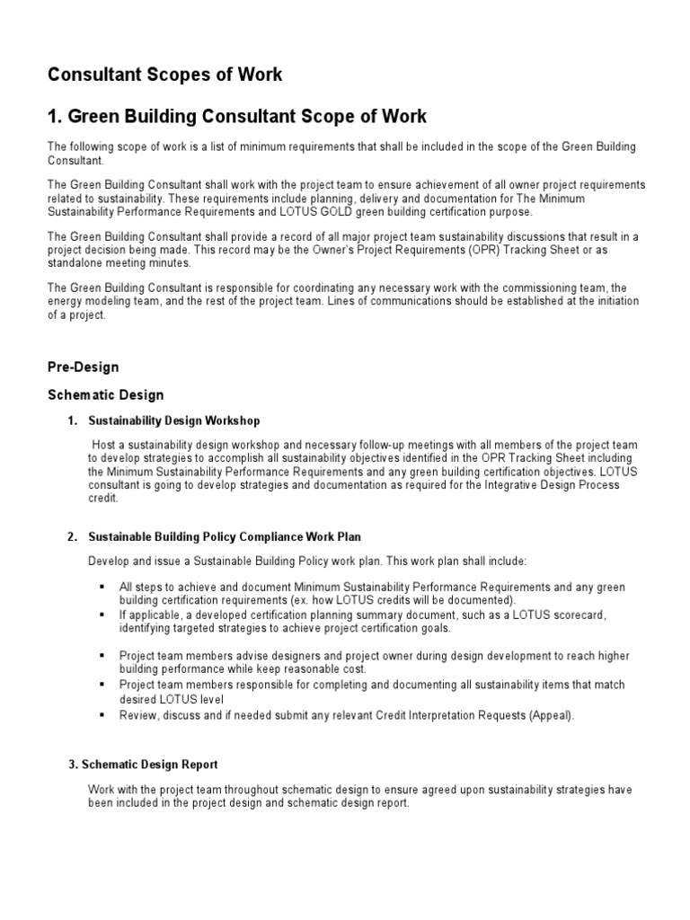 LOTUS Scopes of Work - Green Consultant | PDF | Specification ...