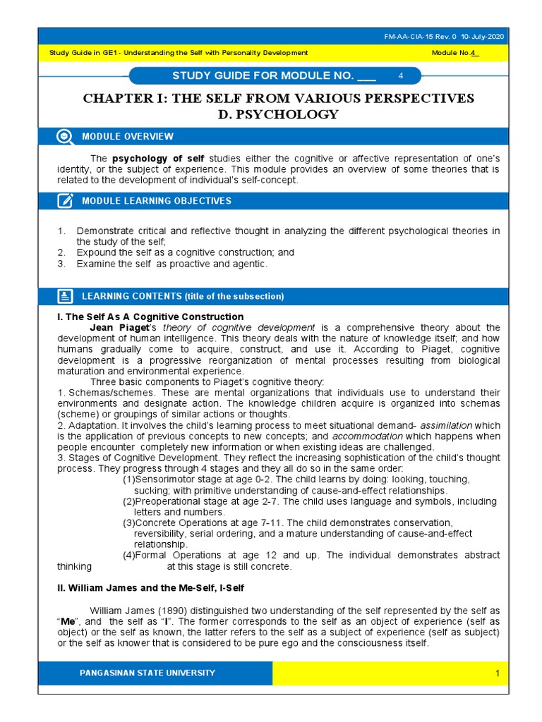 GE1 Module 4 Psychology | PDF | Self | Cognitive Development