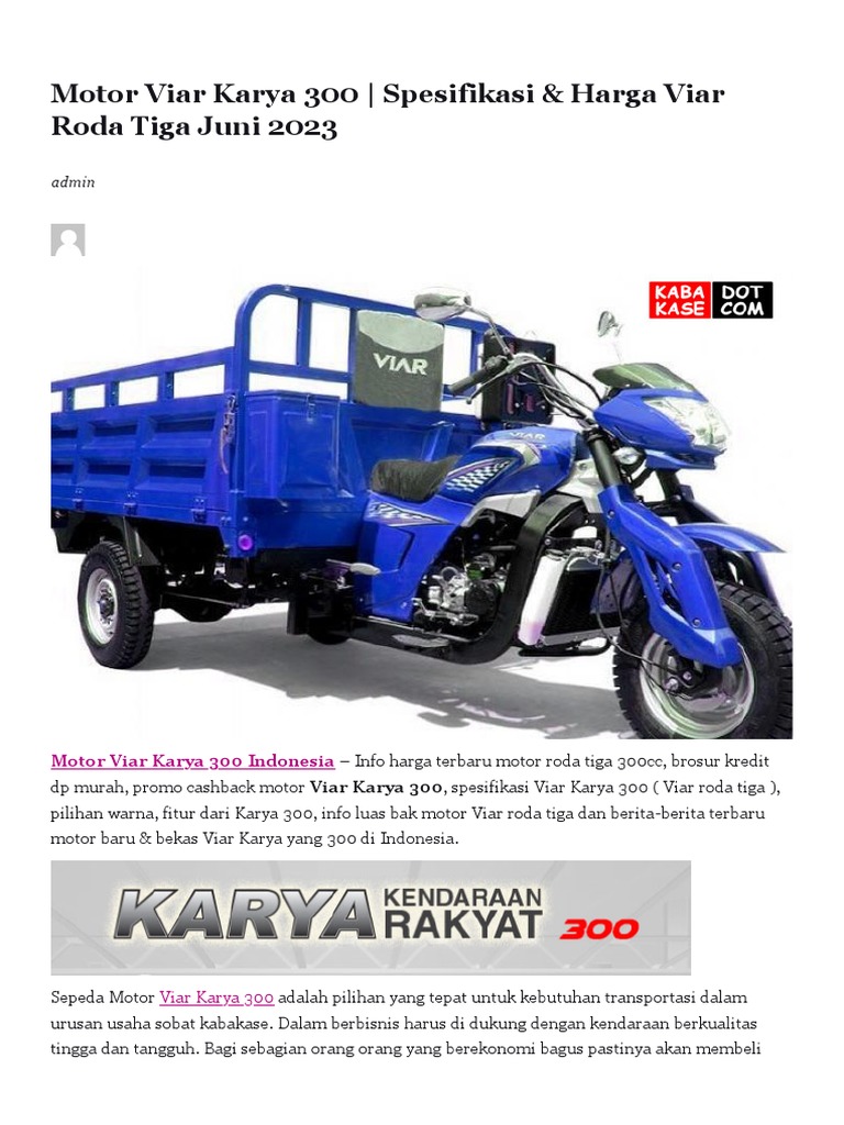 Motor Viar Karya 300 Spesifikasi & Harga Viar Roda Tiga Juni 2023 | PDF ...