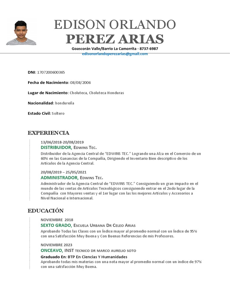 EdIson Orlando Perez Arias Curriculum Vitae | PDF