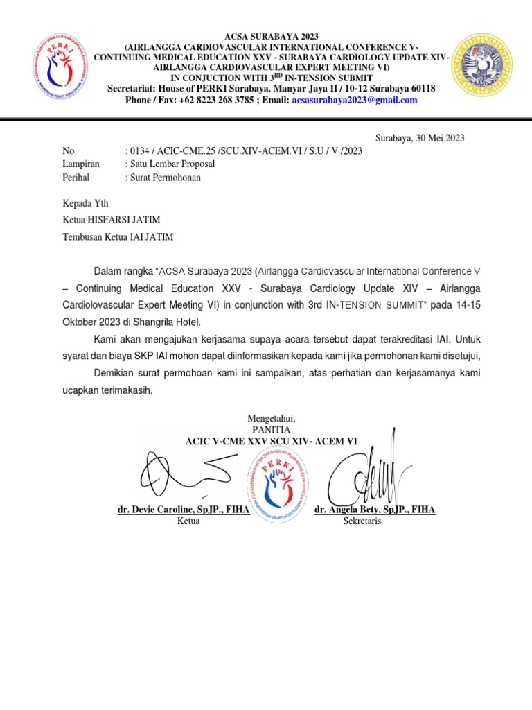 Surat Pengantar Dan Proposal ACSA 2023 IAI | PDF | Cardiology | Medicine