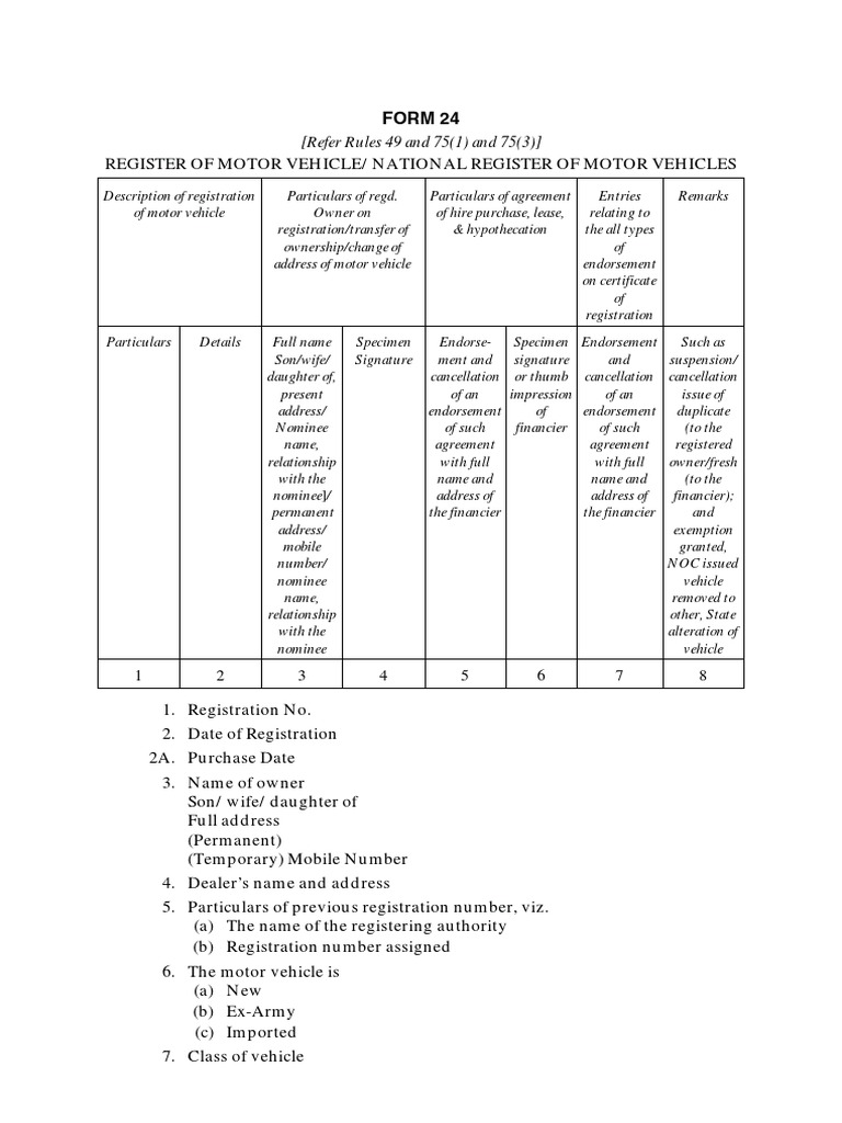 FORM-24 Detail Article Rto | PDF | Axle | Automotive Technologies
