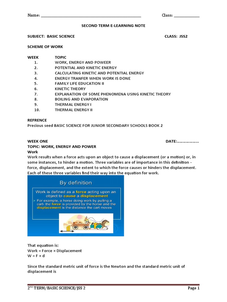 2ND Term J2 Basic Science | PDF | Potential Energy | Evaporation