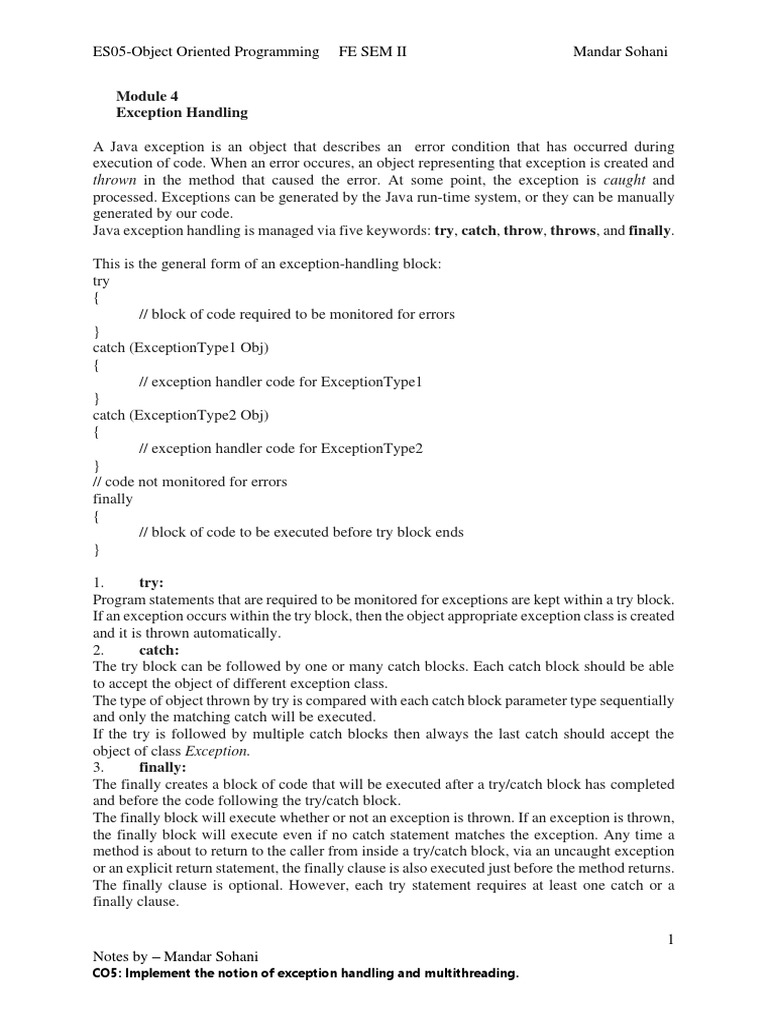 Module4 Exceptionhandling Pdf Method Computer Programming Class Computer Programming