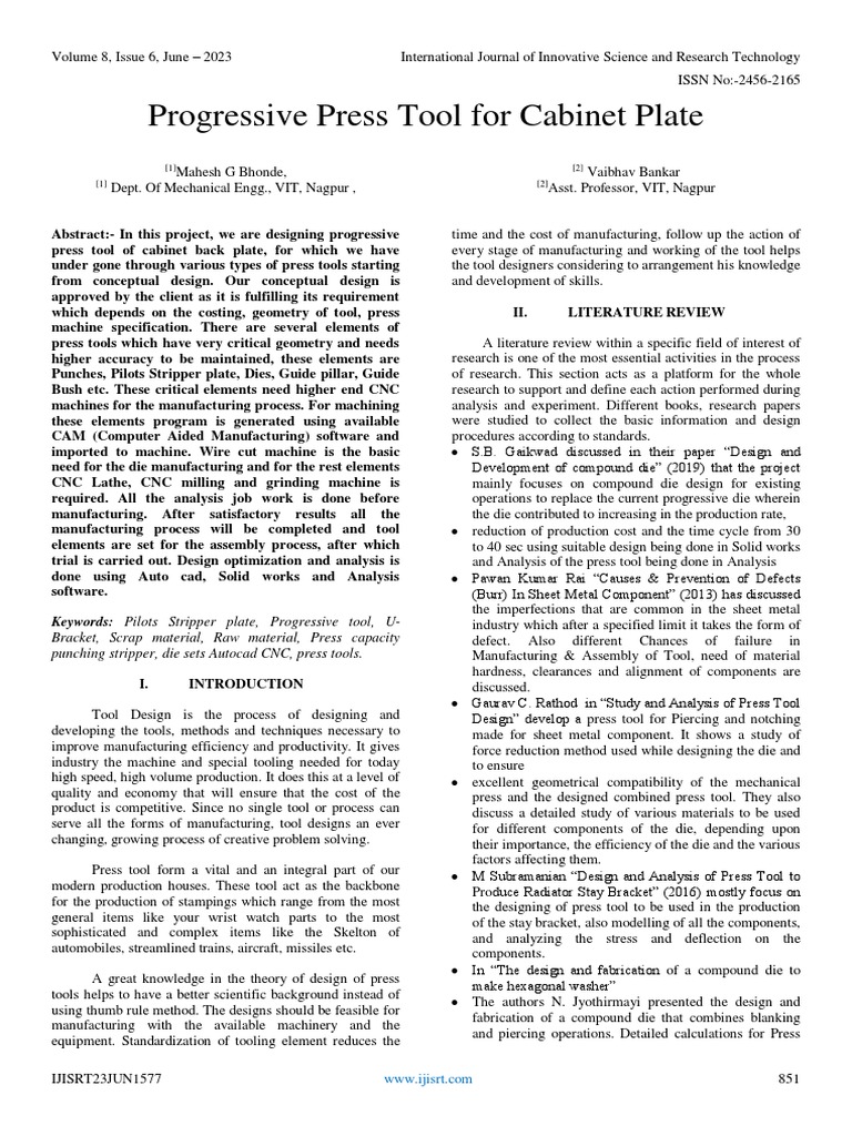 Progressive Press Tool For Cabinet Plate | PDF | Sheet Metal ...