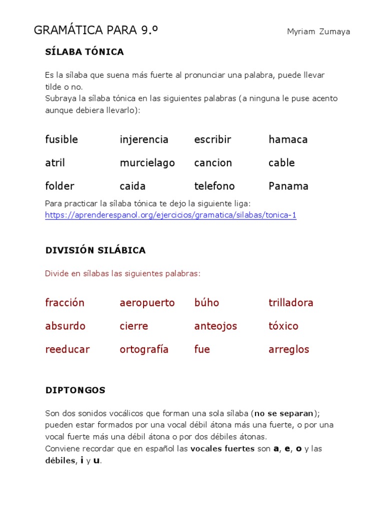 GRAMÁTICA PARA 9.º | PDF | Verbo | Sustantivo