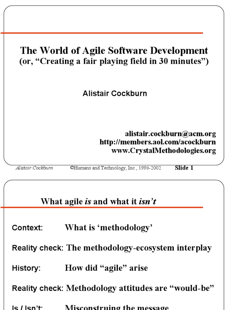 1 - Alistair Cockburn - The World of Agile Methods | PDF | Agile ...