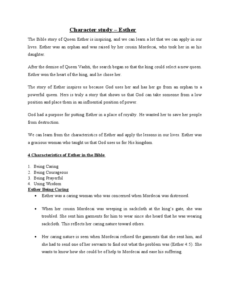 Character Study Esther | PDF | Esther | Old Testament Books