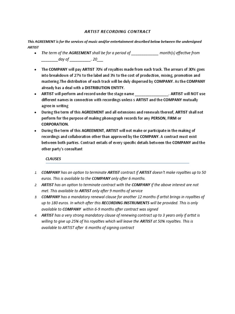 Artist Recording Contract | PDF