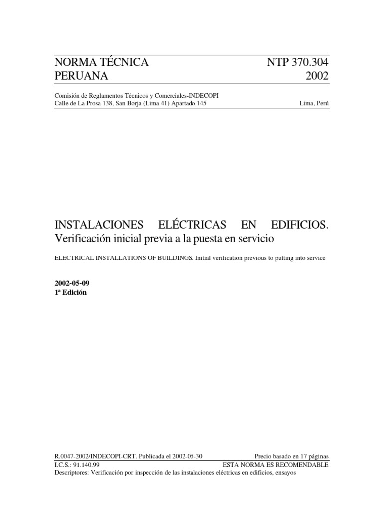 NTP 370.304 | PDF | Corriente eléctrica | Resistencia Eléctrica y ...