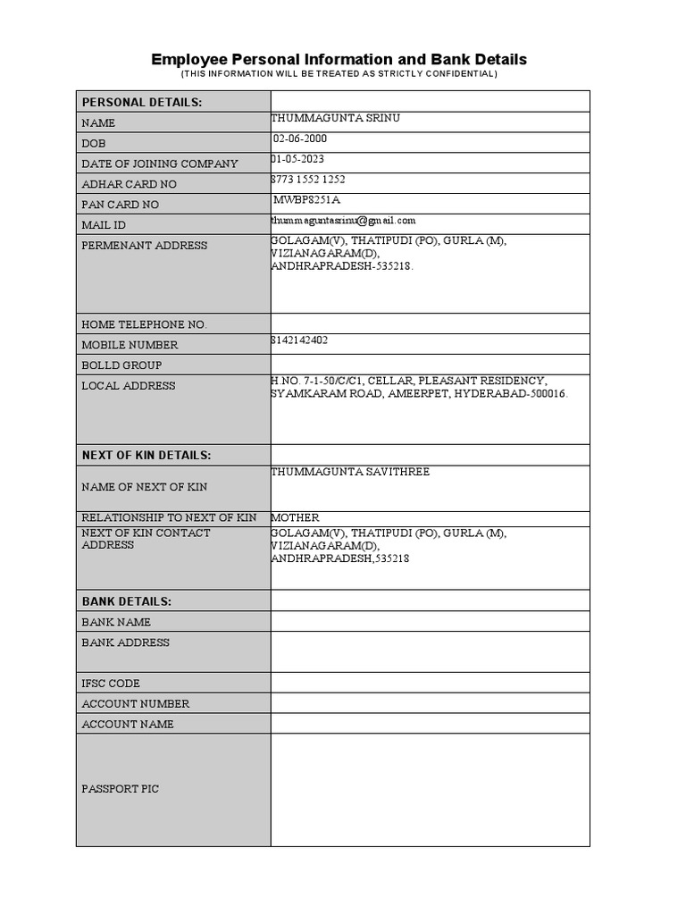 Srinu - Employee Information Form | PDF