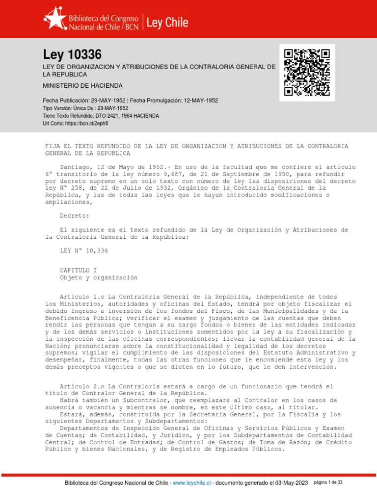 Ley 10336 Organización y Atribuciones de La CGR | PDF | Contabilidad ...