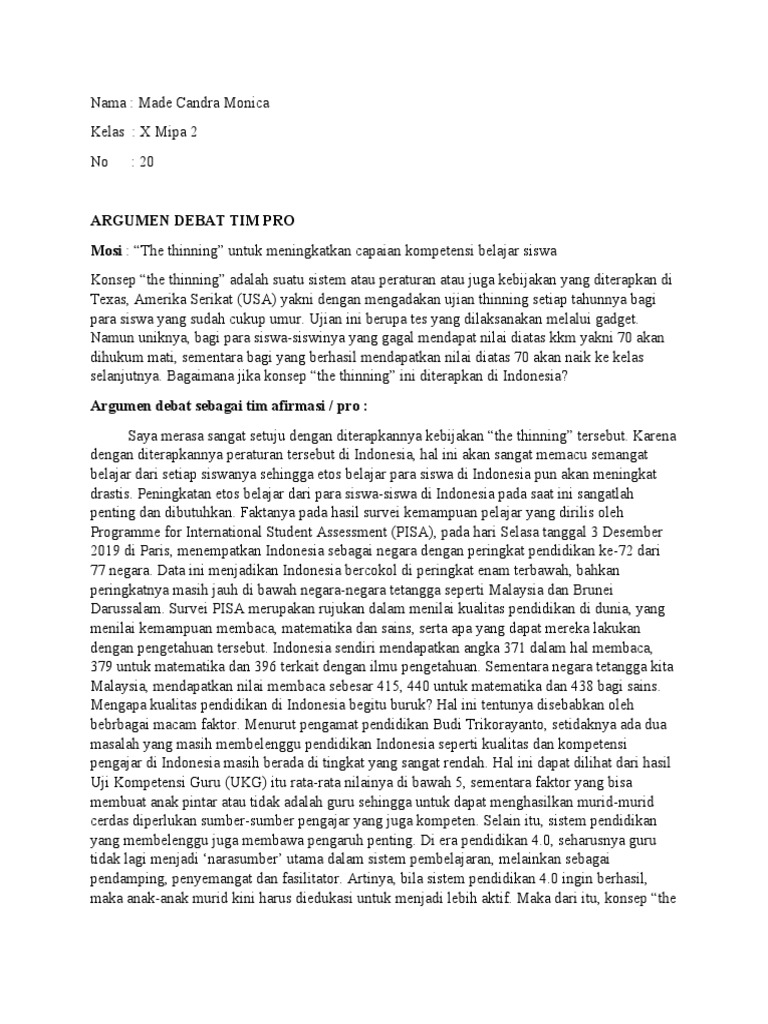 Argumen Debat Tim Pro | PDF | Karier & Perkembangan