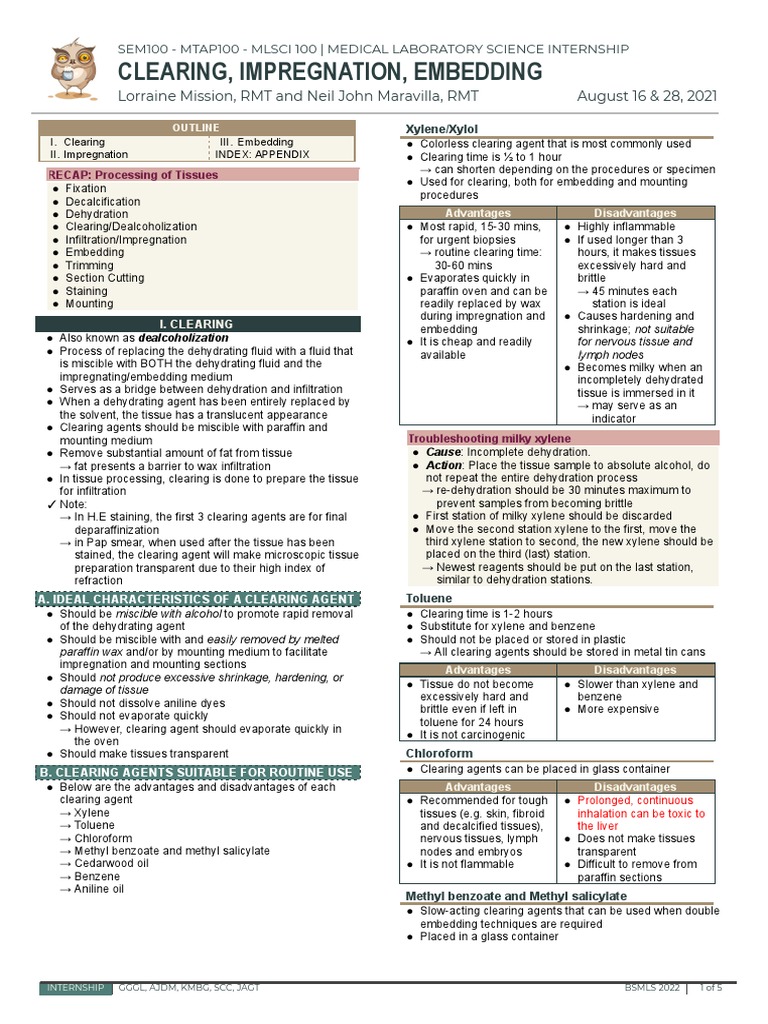 Tissue Processing: Clearing, Impregnation, Embedding | PDF | Histology ...